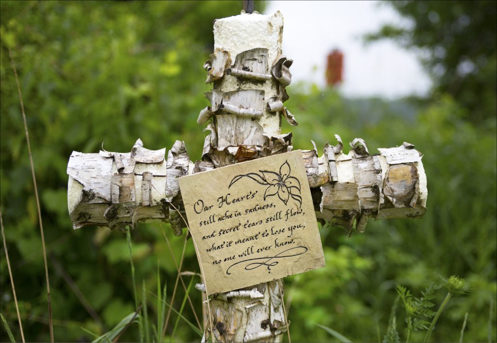Unknown 01: "Birch Bark Cross" - Wisconsin Roadside Memorials
